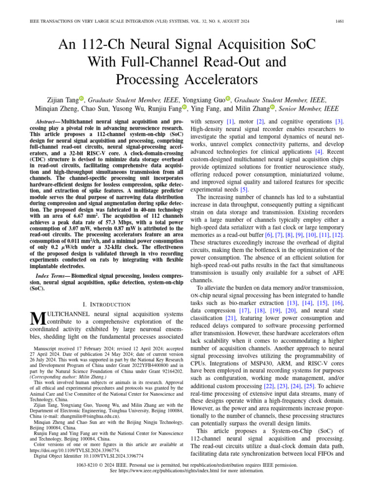 An 112-Ch Neural Signal Acquisition SoC With Full-Channel Read-Out and Processing Accelerators ...