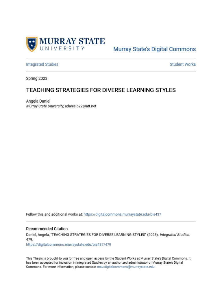 TEACHING STRATEGIES FOR DIVERSE LEARNING STYLES | PDF | Learning Styles ...