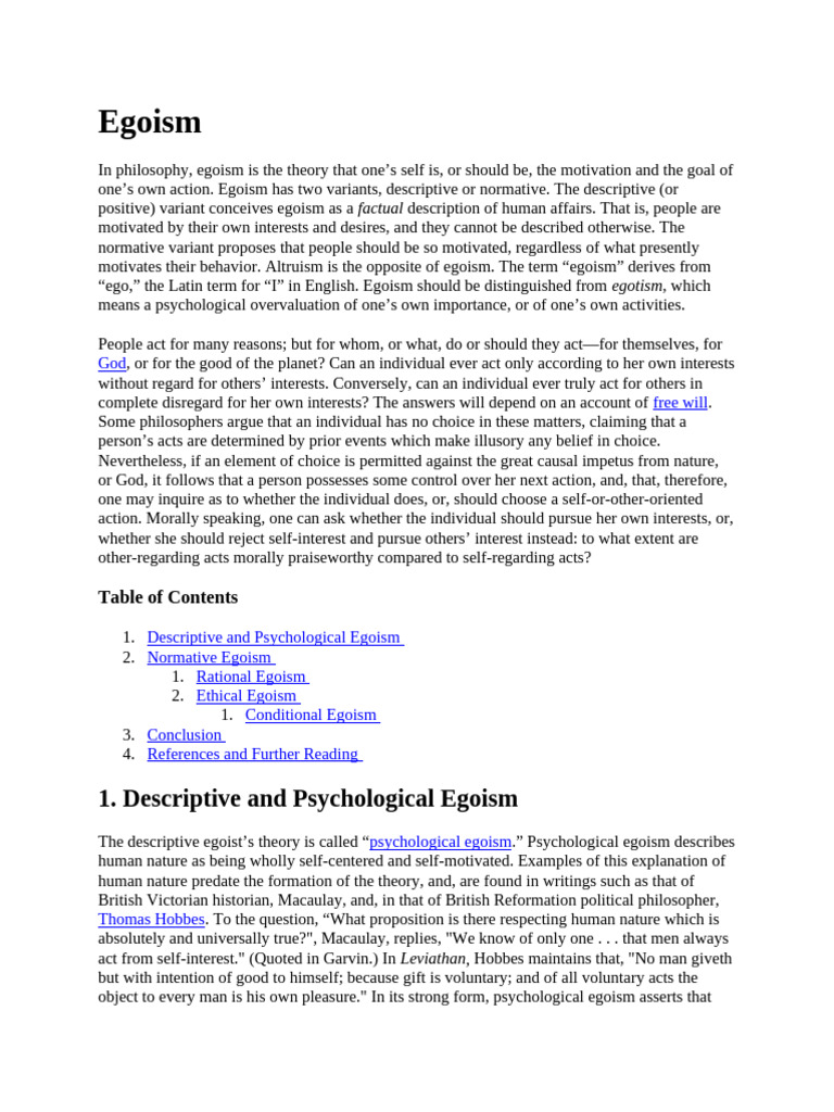 Egoism | PDF | Psychological Egoism | Thomas Hobbes