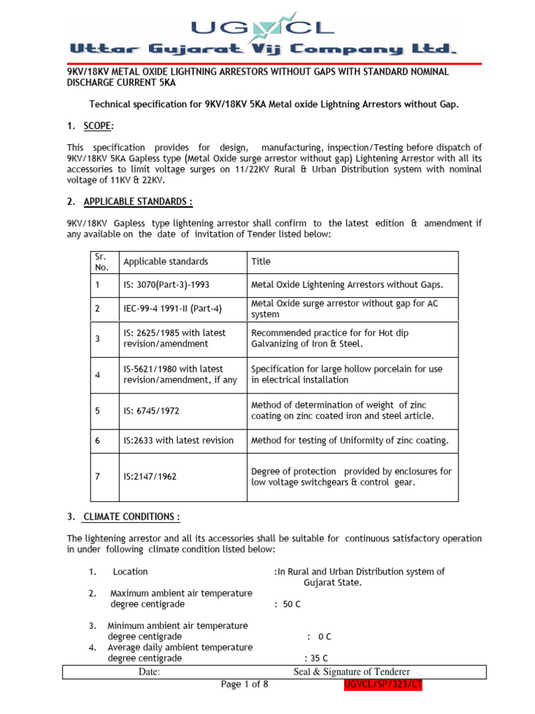 Lightning Arrestor Specification | PDF | Insulator (Electricity ...