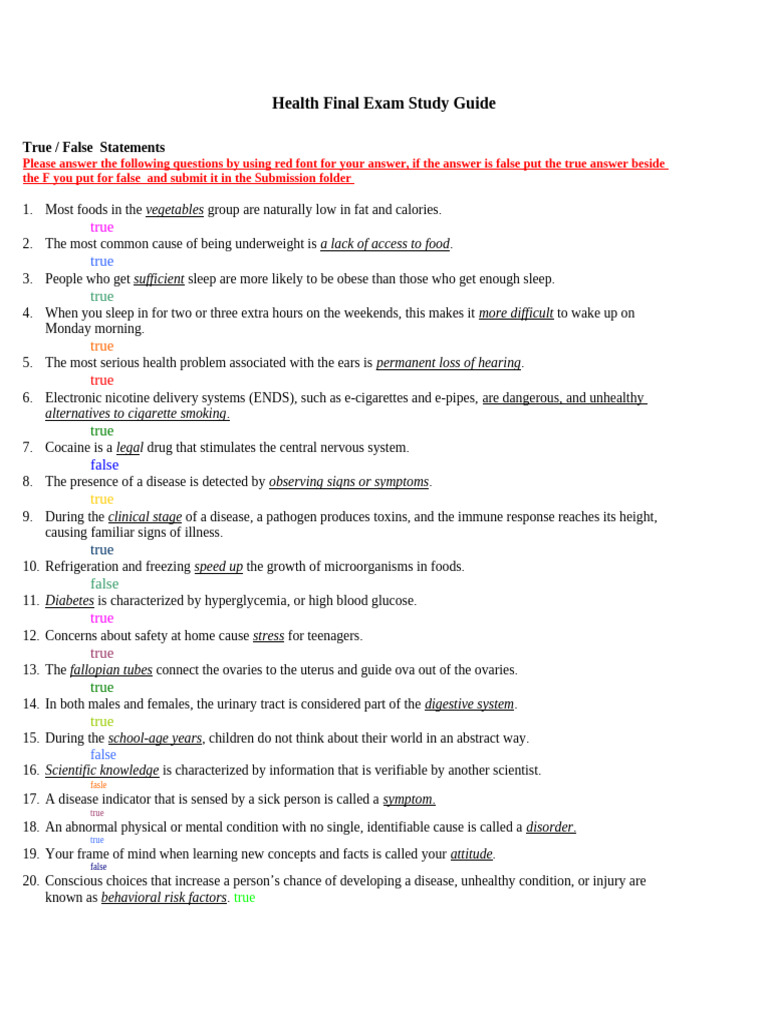Health Final Exam Study Guide+ | PDF | Hyperglycemia | Insomnia