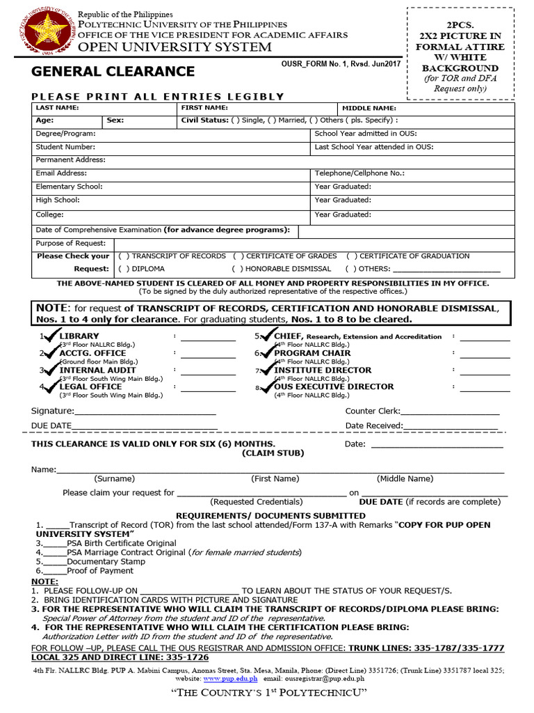 PUP OUS General Clearance 2017 | PDF