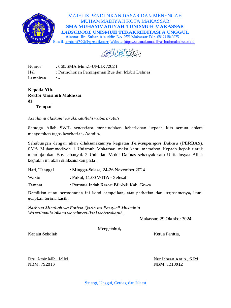 Surat Peminjaman Bus Perbas 2024 | PDF