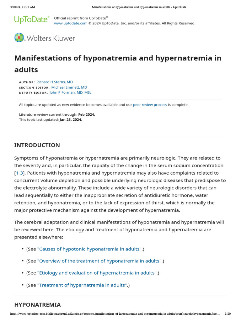28 - Manifestations of Hyponatremia and Hypernatremia in Adults ...