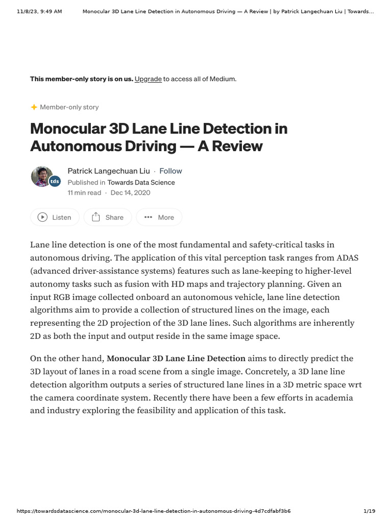 Monocular 3d Lane Line Detection In Autonomous Driving — A Review By