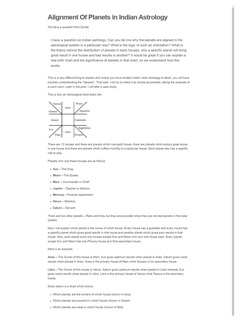 Alignment Of Planets in Indian Astrology | PDF | Planets In Astrology ...