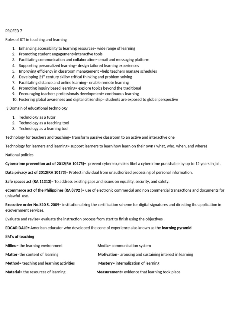 profed 7 reviewer | PDF | Learning | Educational Technology