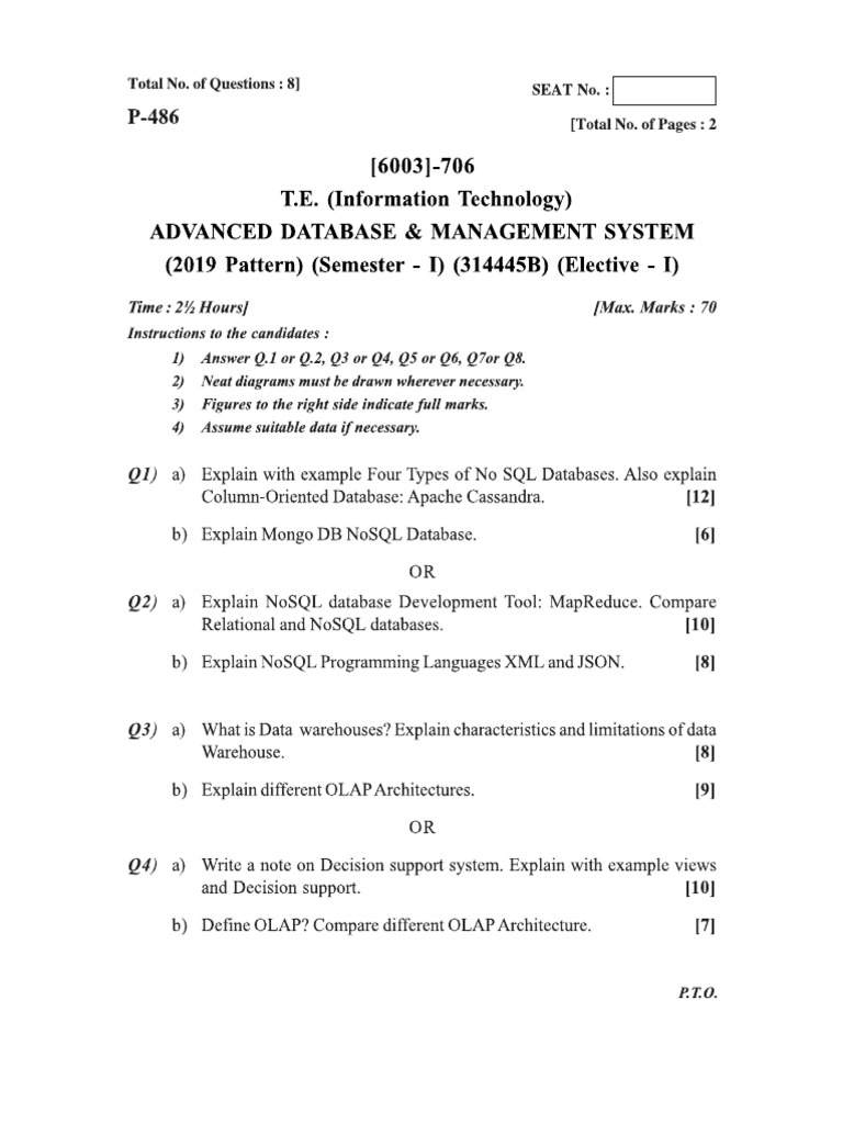 t.e ( 2019 Pattern ) Adbms 774 Apr 2023 1 | PDF