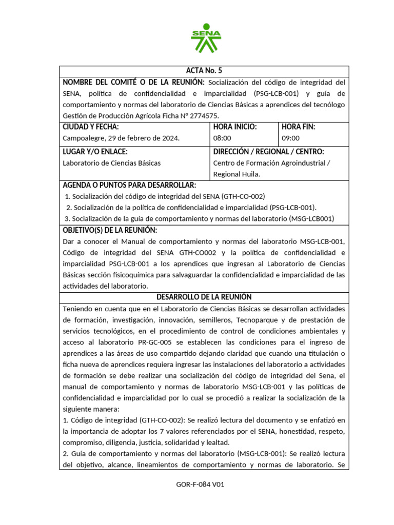 Acta #5 | PDF | Laboratorios