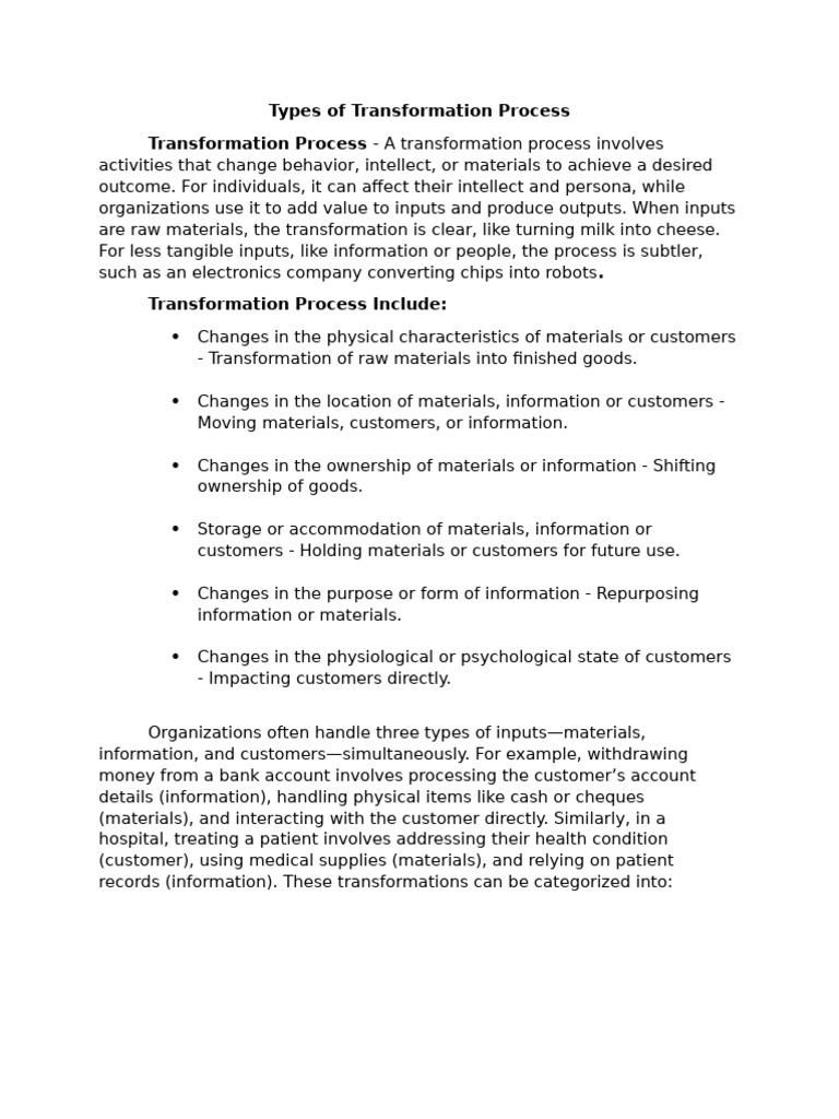 Types of Transformation Process | PDF | Brewing | Beer