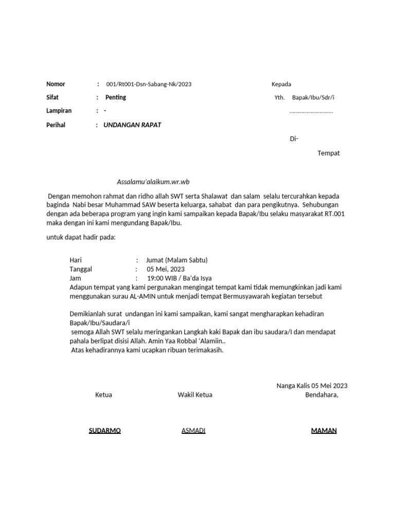 Surat Undangan Pengurus Surau Al-Amin-1 | PDF