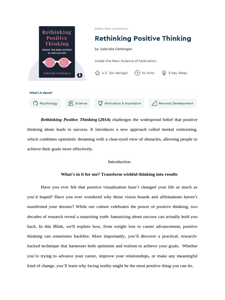 Rethinking Positive Thinking (2014) | PDF | Thought | Optimism