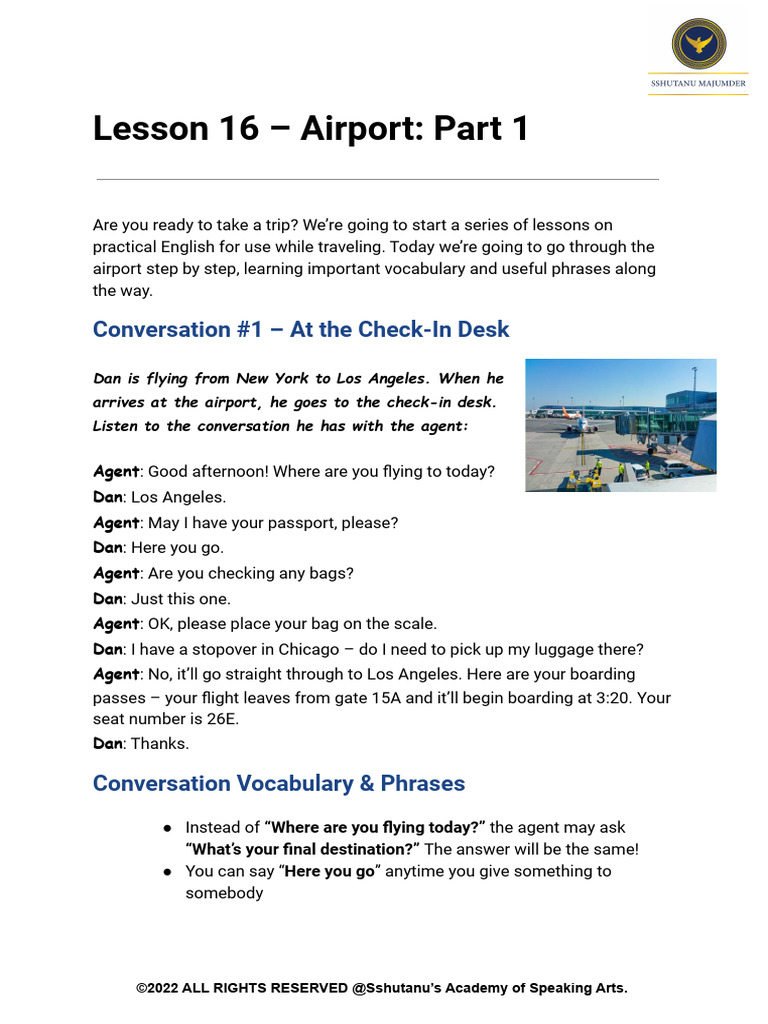 Lesson 16 - Airport - Part 1 | PDF