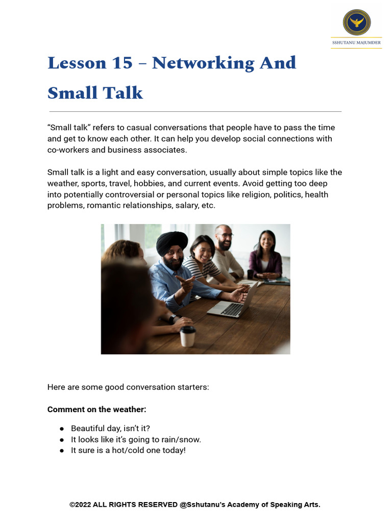 Lesson 15 – Networking and Small Talk (1) | PDF