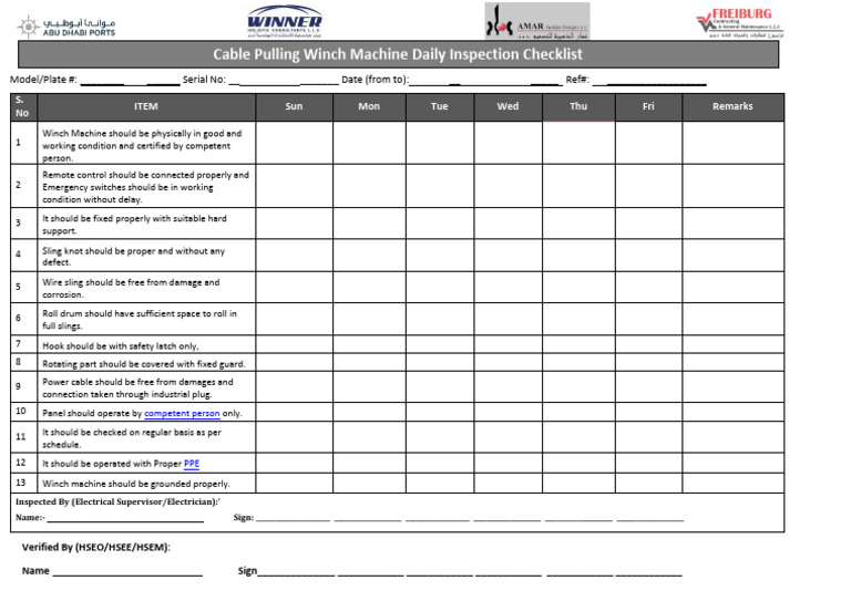 Winch Machine Daily Inspection Checklist | PDF