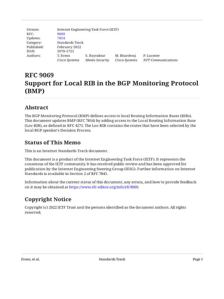 rfc9069 | PDF | Computer Engineering | Network Layer Protocols