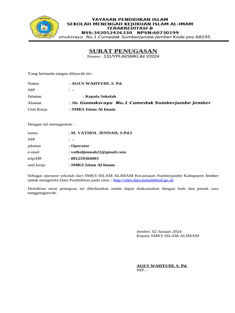 Surat Tugas Operator | PDF