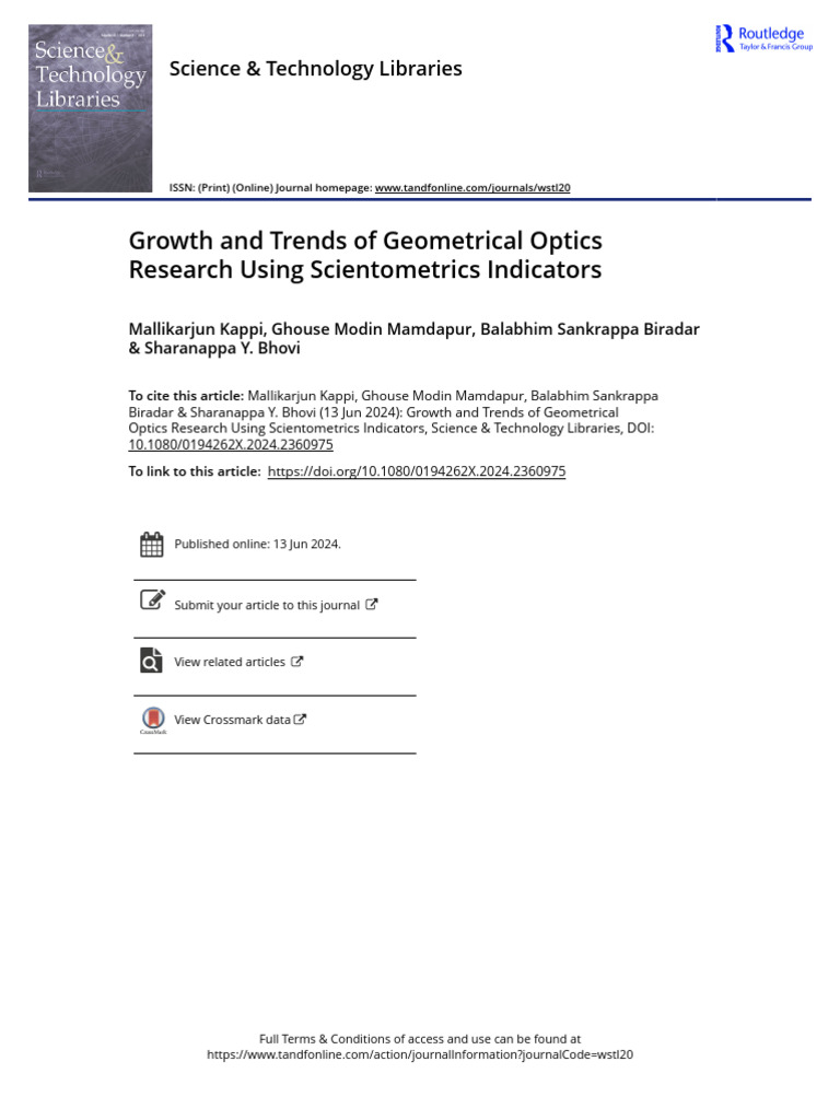 2024 - Growth and Trends of Geometrical Optics Research Using ...
