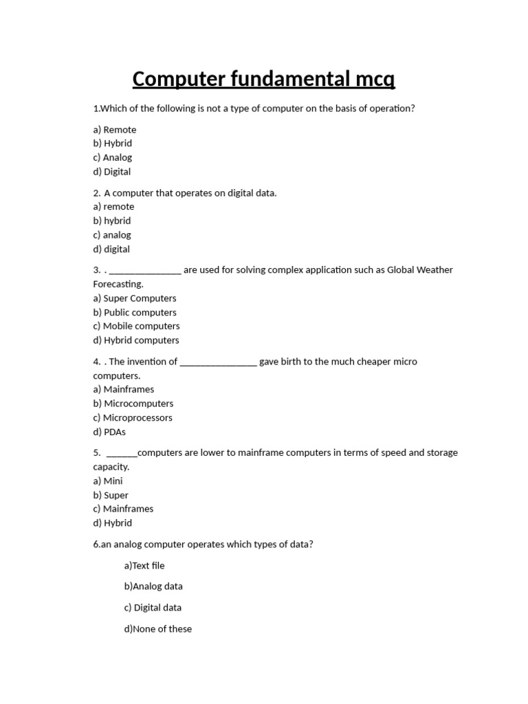 Computer Fundamental MCQ | PDF