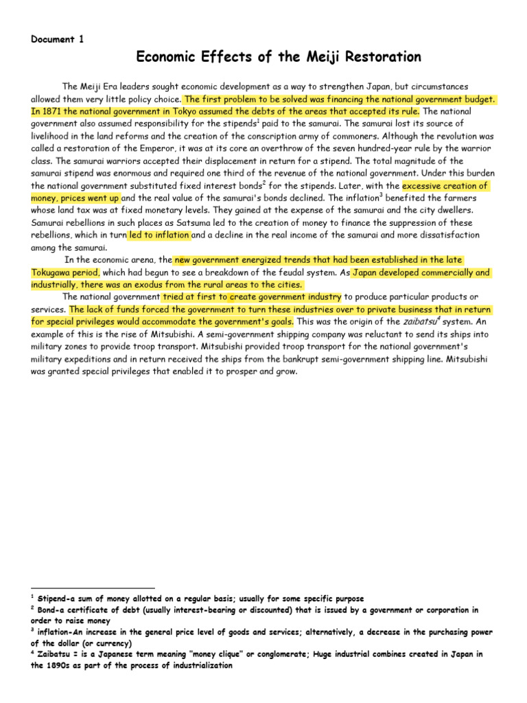 Economic Effects of Meiji Restoration | PDF | Samurai | Money