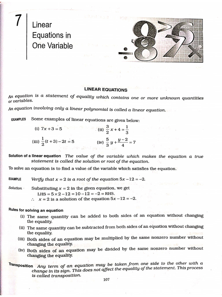 Linear Equations in One Variable | PDF