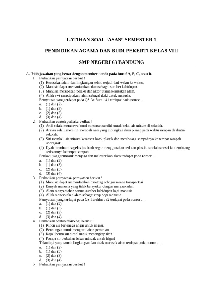 Latihan Soal Smt.1 Kelas 8 2024-2025 | PDF