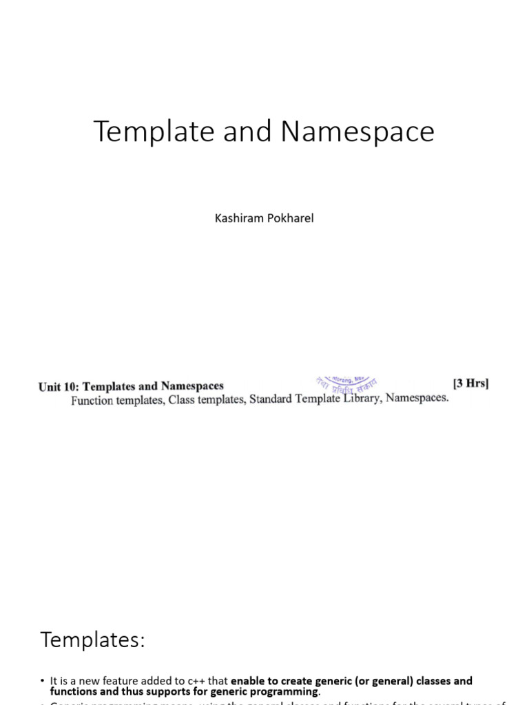 Template And Namespace Pdf Parameter Computer Programming