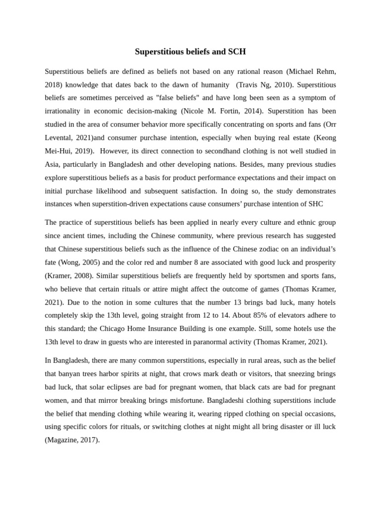 Superstitious beliefs and SCH | PDF | Superstitions | Luck