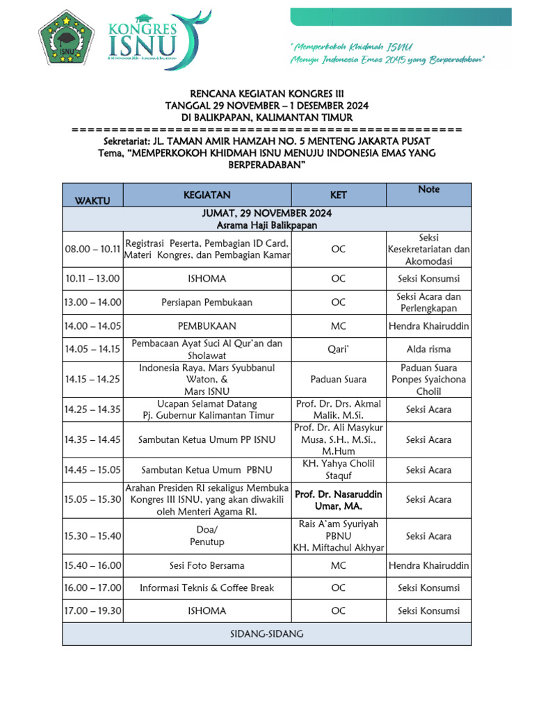 Rundown - Kongres - Asrama Haji | PDF