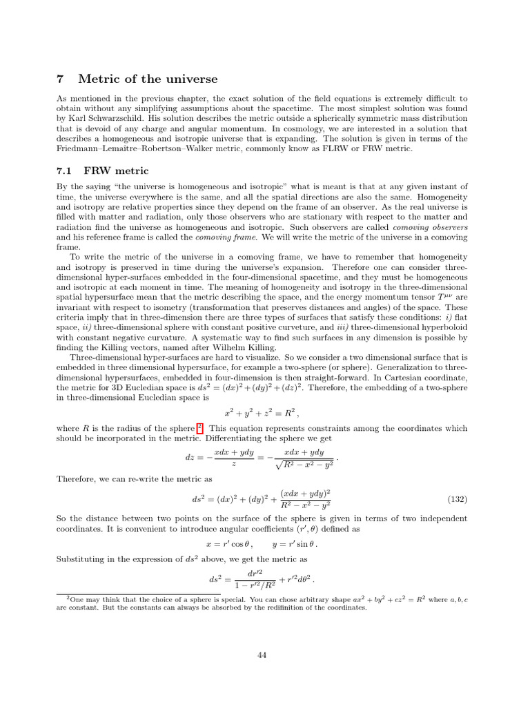 7FRW-metric | PDF | Universe | Theoretical Physics