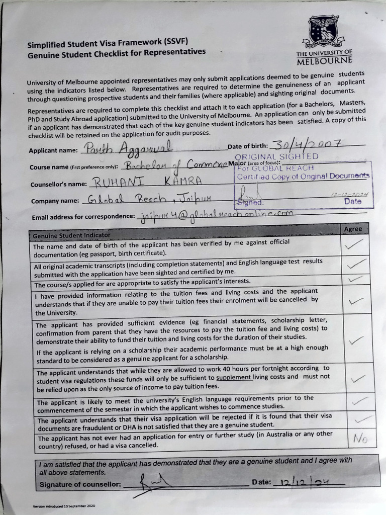 Genuine Student Checklist | PDF | Travel Visa