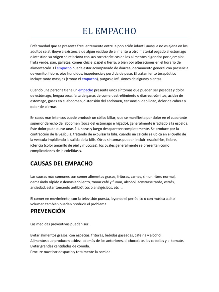 Síntomas y tratamiento del empacho | PDF