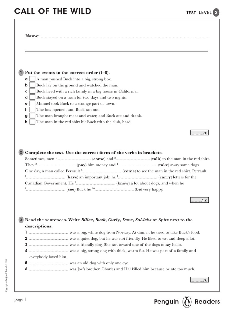 Call of the Wild Test Worksheet | PDF | The Call Of The Wild