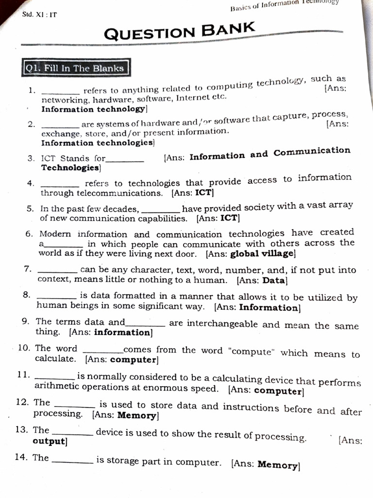 IT QUESTION BANK(1st UNIT) | PDF | Computer Data Storage | Operating System