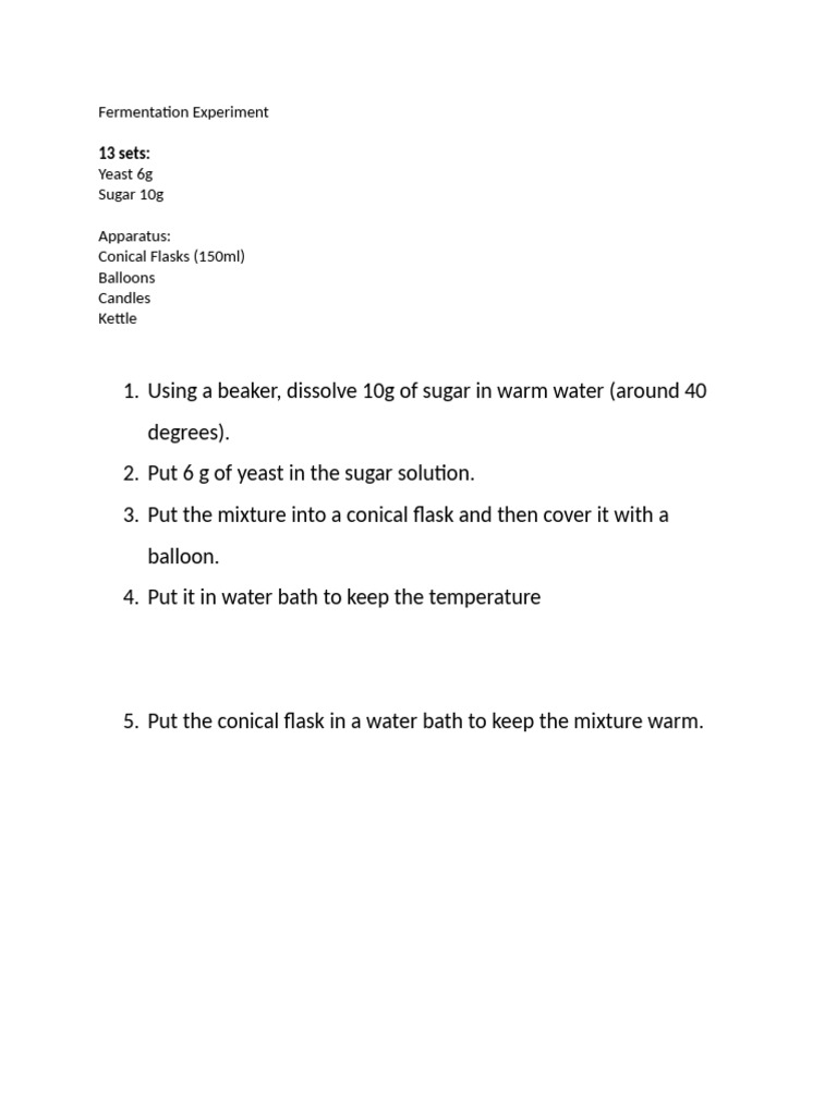 Fermentation Experiment | PDF
