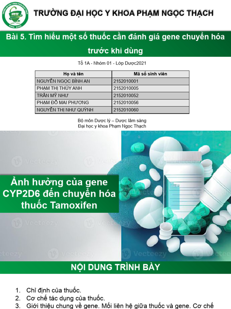 D2021-Nhóm 1A-Ảnh Hưởng Của Gen CYP2D6 Đến Chuyển Hóa Thuốc Tamoxifen | PDF