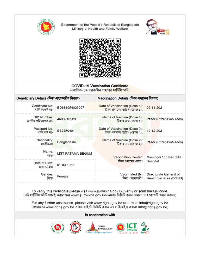 COVID-19 Vaccination Certificate ( - ) | PDF