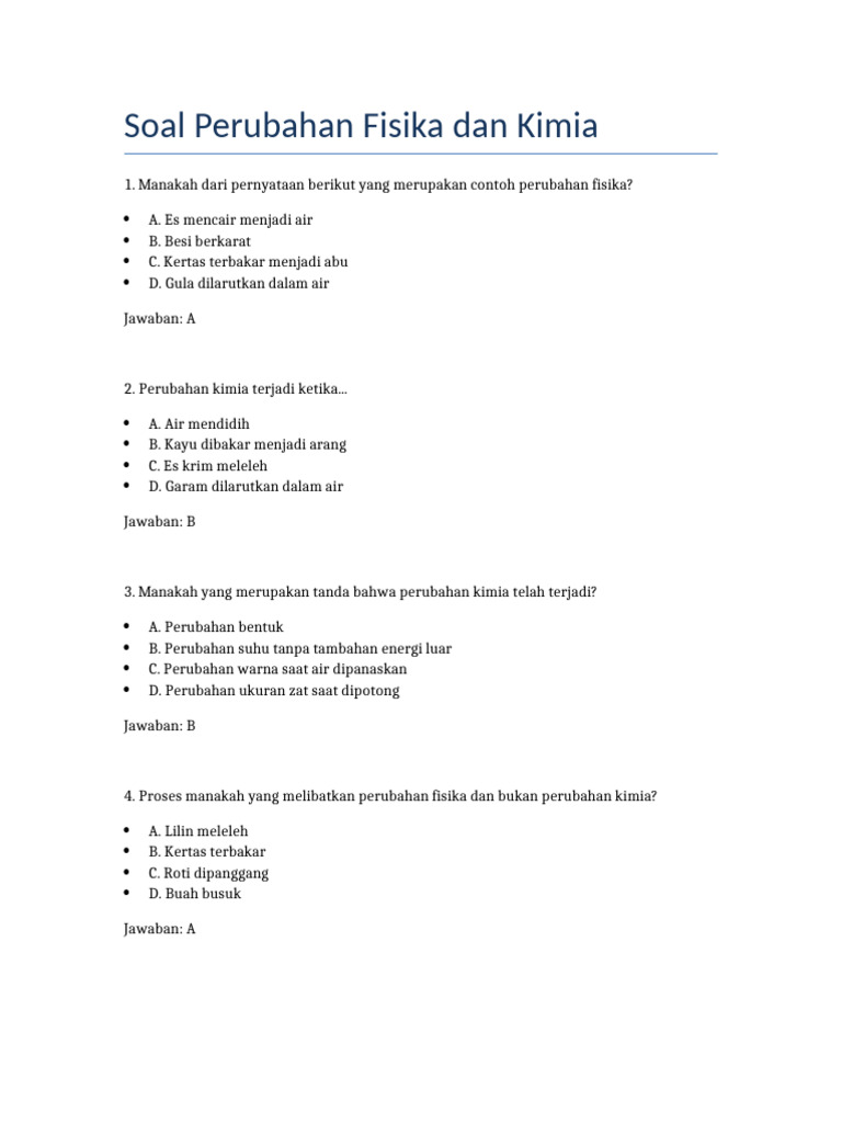 Soal_Perubahan_Fisika_dan_Kimia | PDF