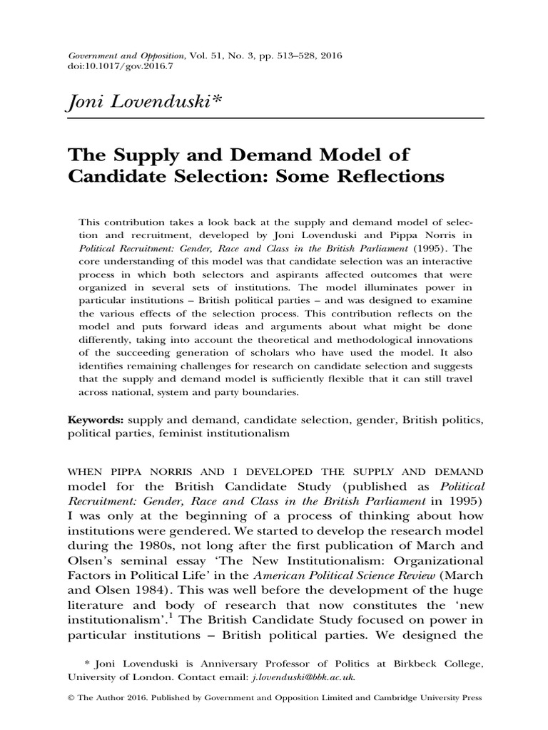 The Supply and Demand Model of Candidate Selection - Some Reflections ...