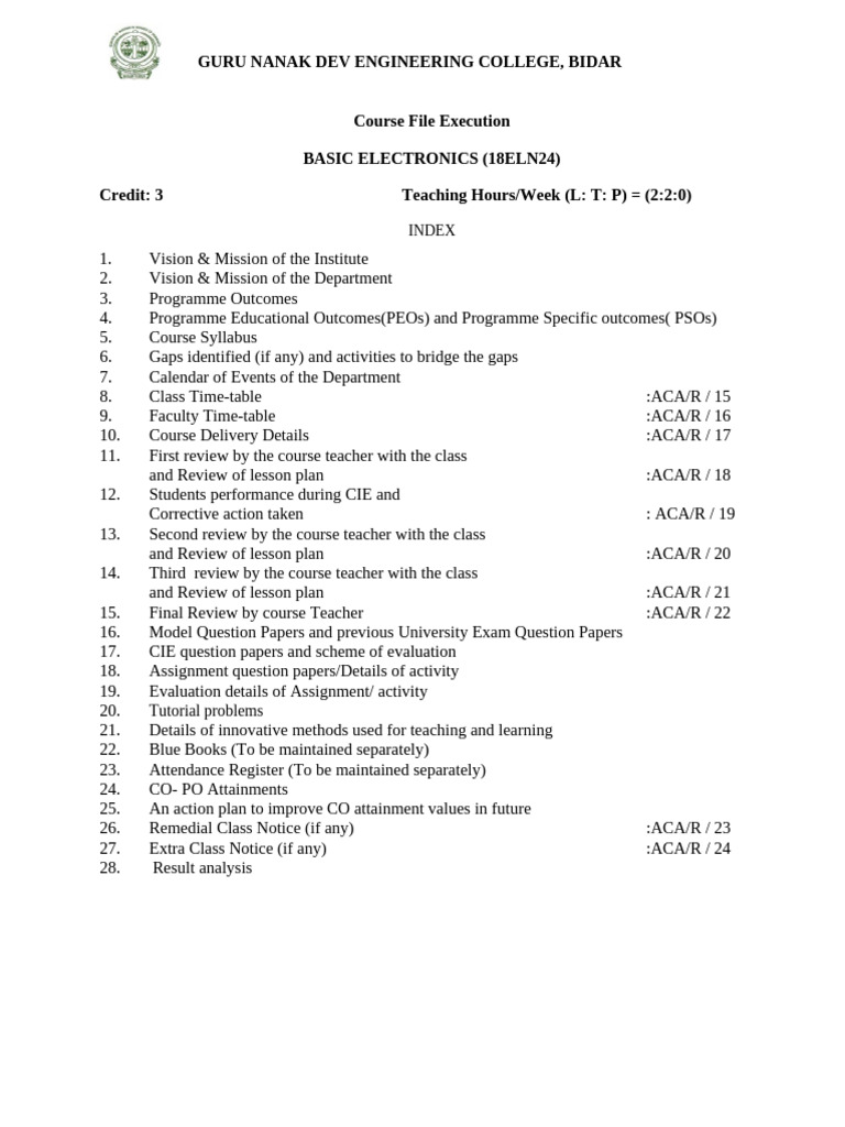 Basic Electronics 2020-21 - Course File With Innovative Methods | PDF ...