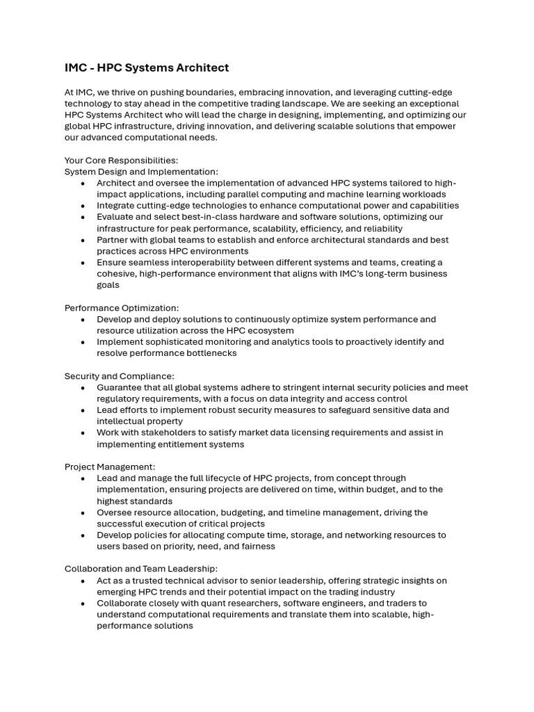HPC Systems Architect at IMC | PDF | Supercomputer | Computer Security