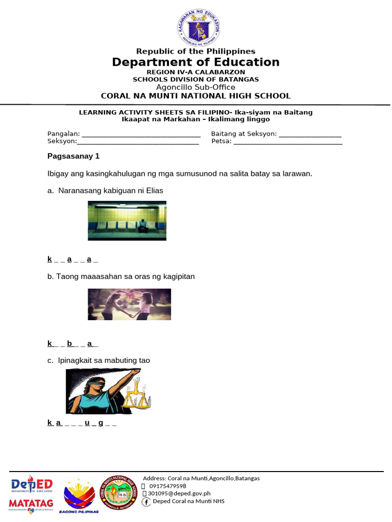 Learning Activity Sheets for Filipino 9 | PDF