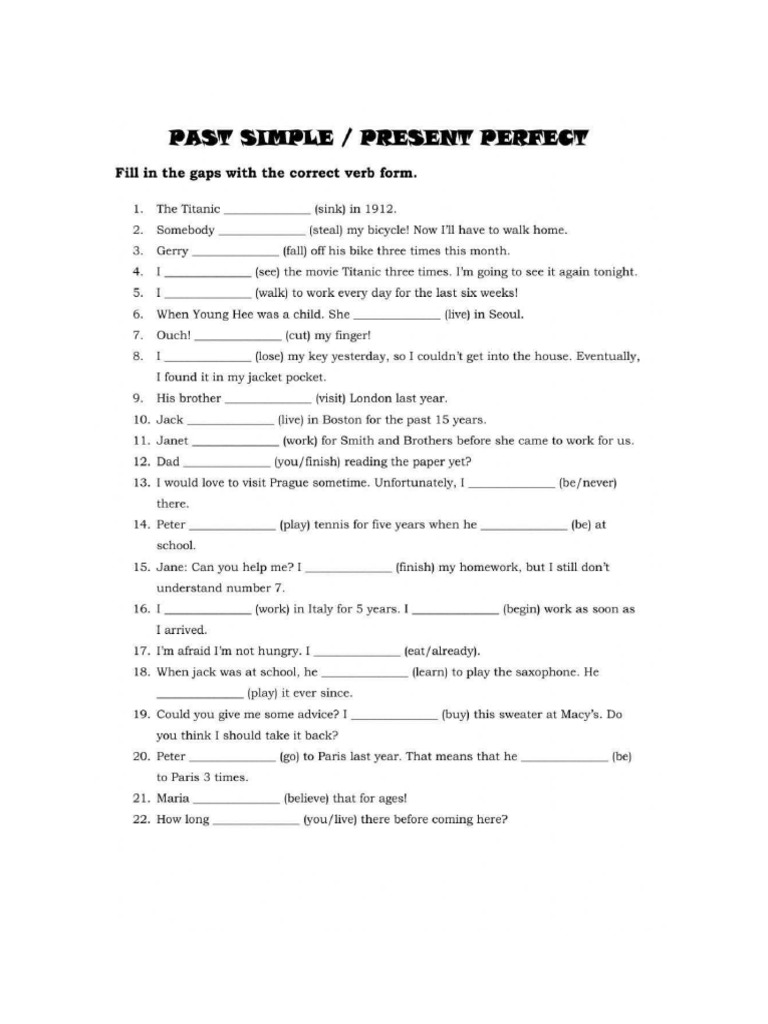 Present Perfect Vs Past Simple Exercise | PDF