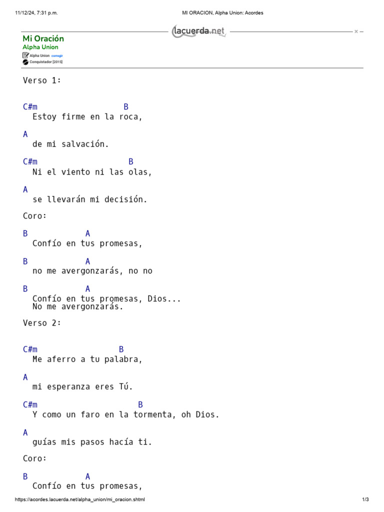 MI ORACION, Alpha Union - Acordes | PDF