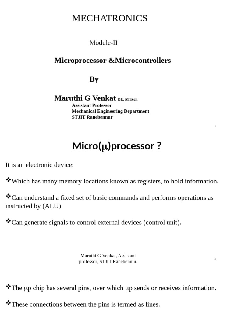 Mechatronics Unit II by ffMGVii - Pptxfinal | PDF | Microcontroller | Central Processing Unit