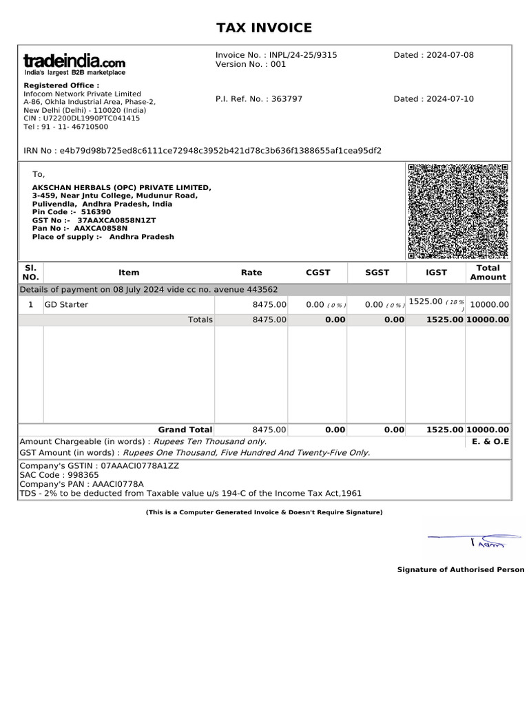 Invoice2024 2025 09315 001 | PDF | Damages | Indemnity