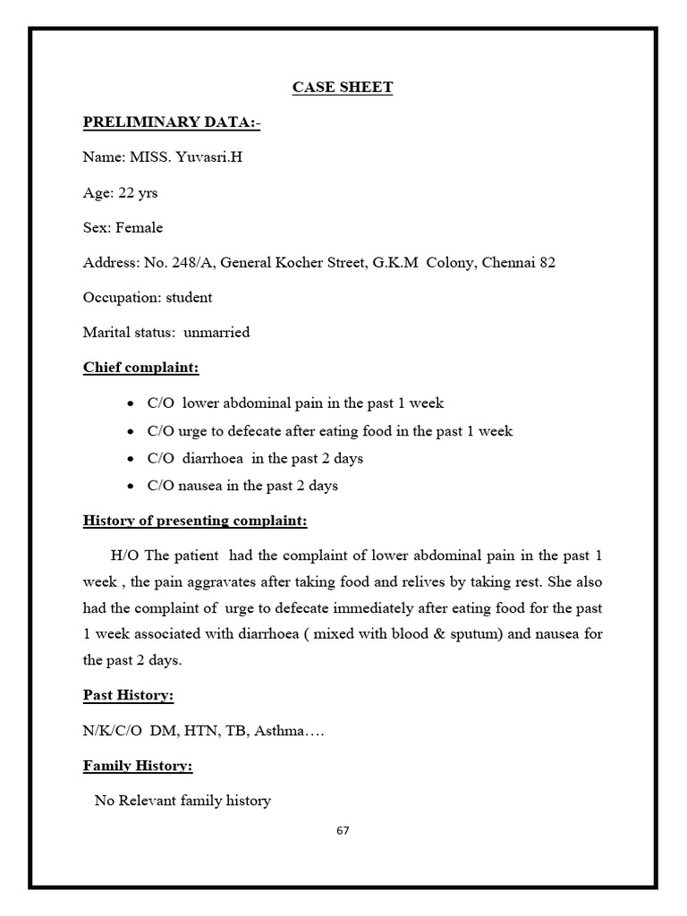 ibd case sheet | PDF | Inflammatory Bowel Disease | Diseases And Disorders