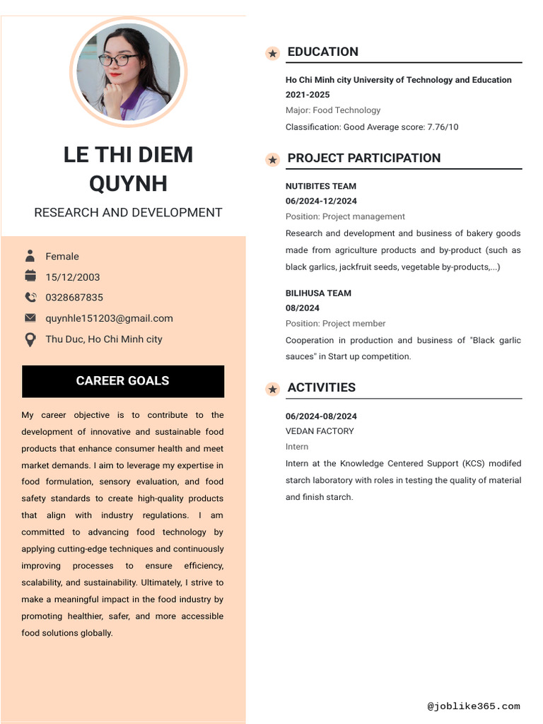 cv_CV RnD (1) | PDF | Foods