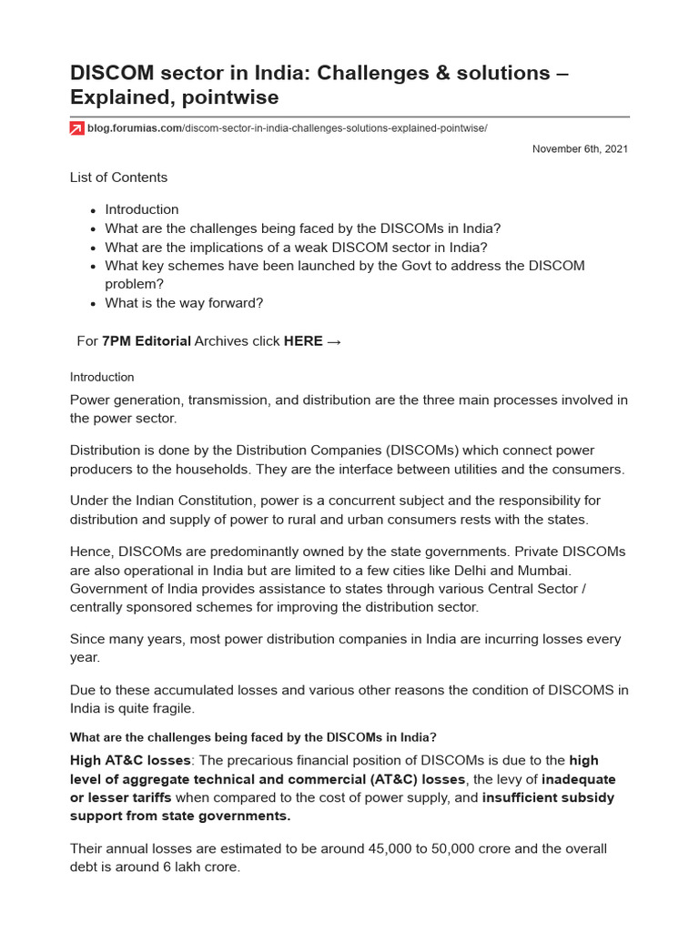 DISCOM sector in India_ Challenges & solutions – Explained, pointwise | PDF | Electric Power ...