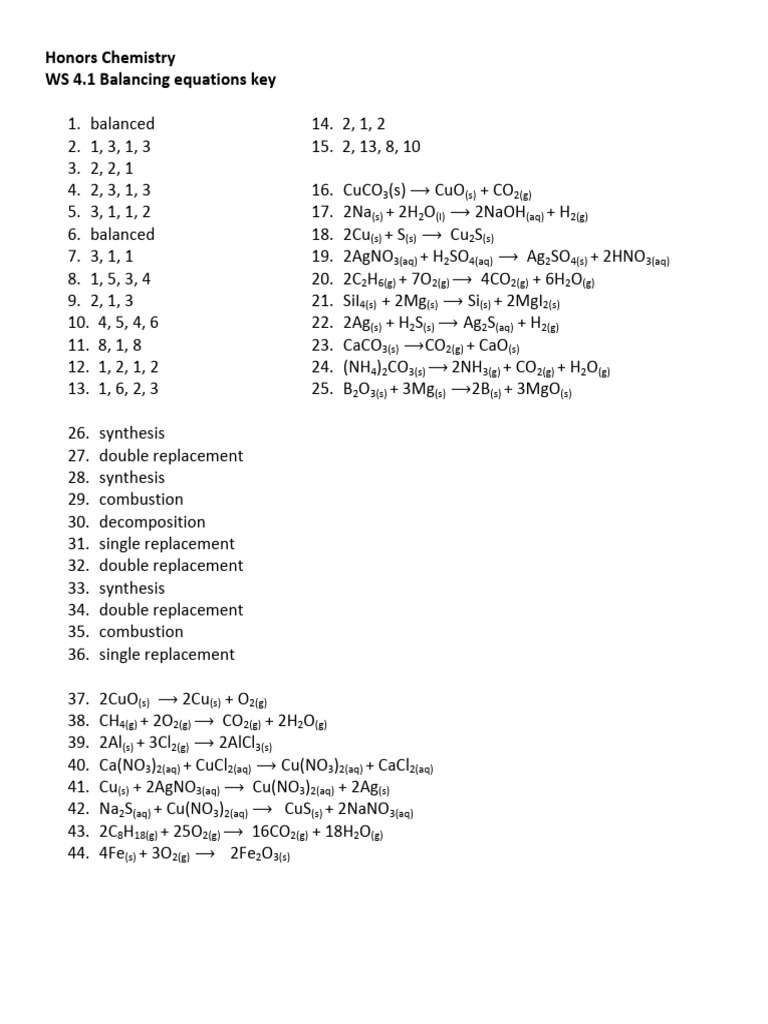 WS 4.2 Rxn Types key | PDF